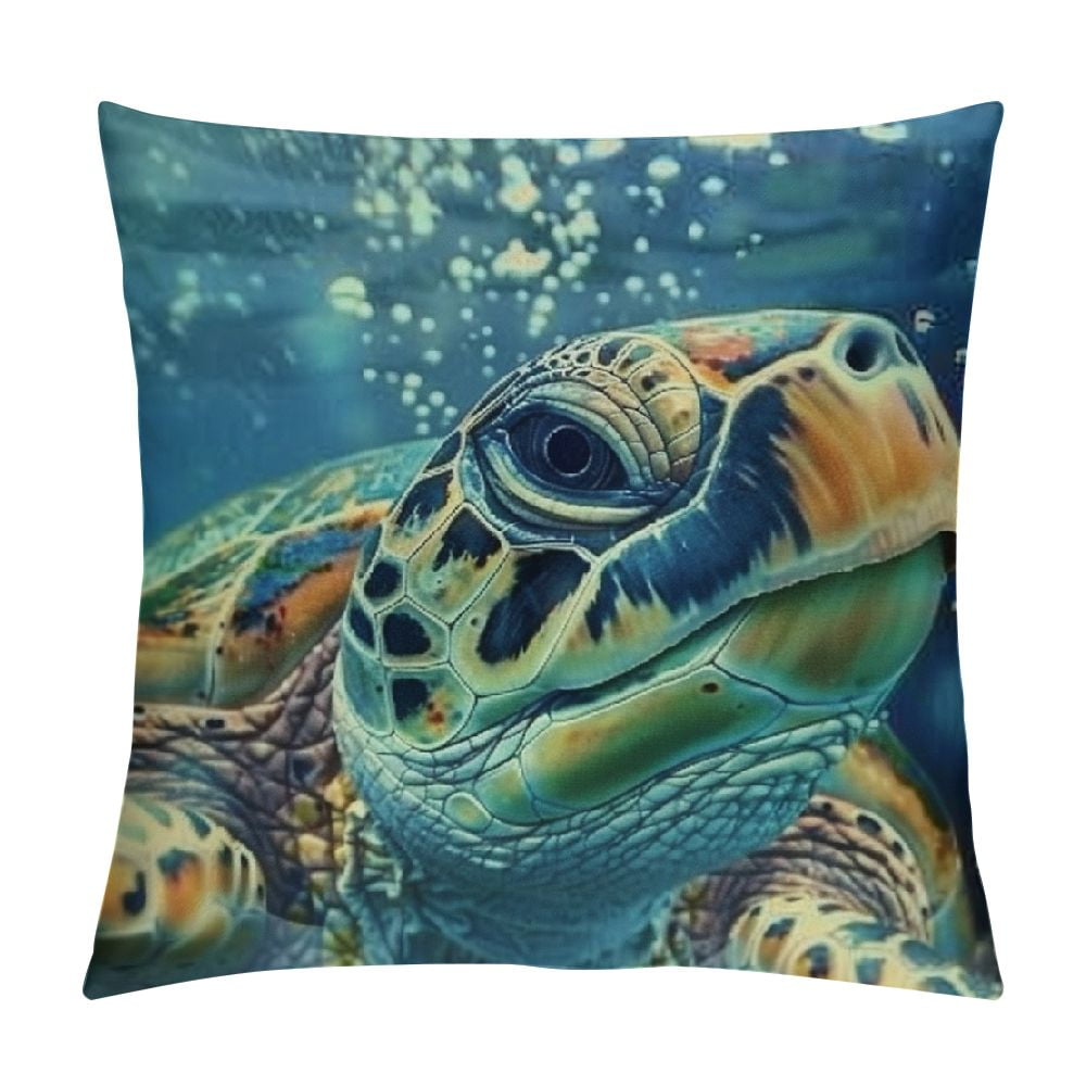 Sea Turtle Pillow Cover, Retro Tortoise Reptile Pillow Cover for Chair ...