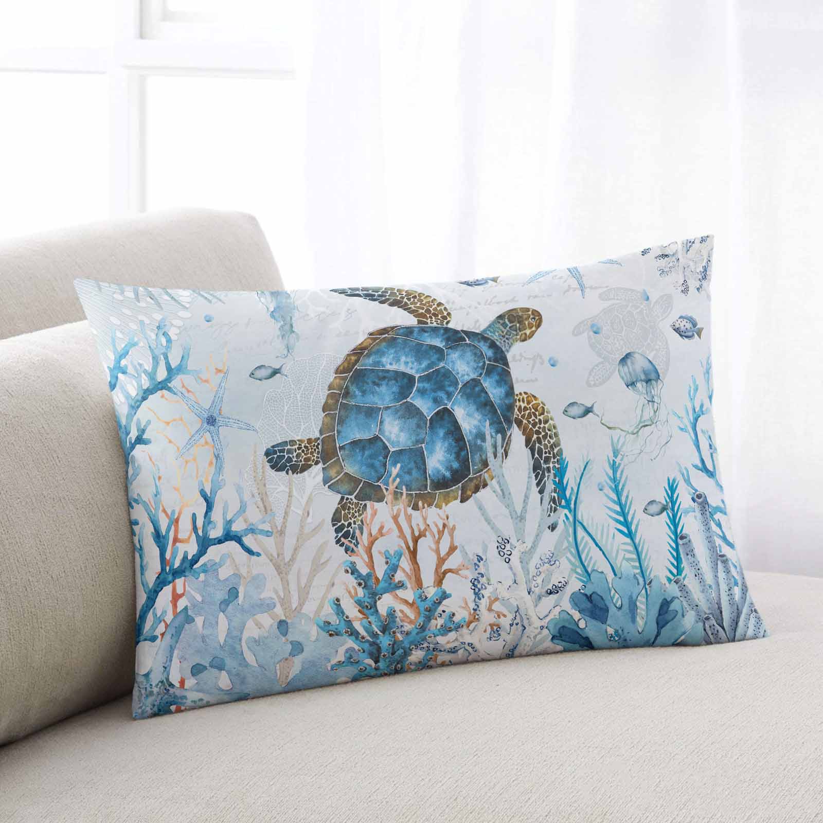 Sea Turtle Pillow Covers Decorative Throw Pillow Case, Coastal Beach ...