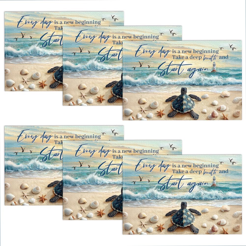 Sea Turtle Placemats Set of 6 17.1x11.8 Inch Beach Ocean Theme Table ...