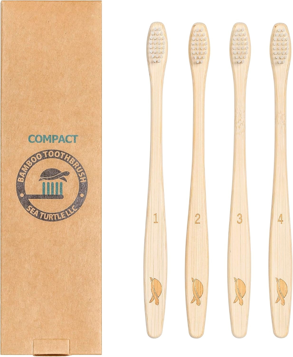 Sea Turtle Plant Based Bristle Compact Bamboo Toothbrush for Adults (4 ...