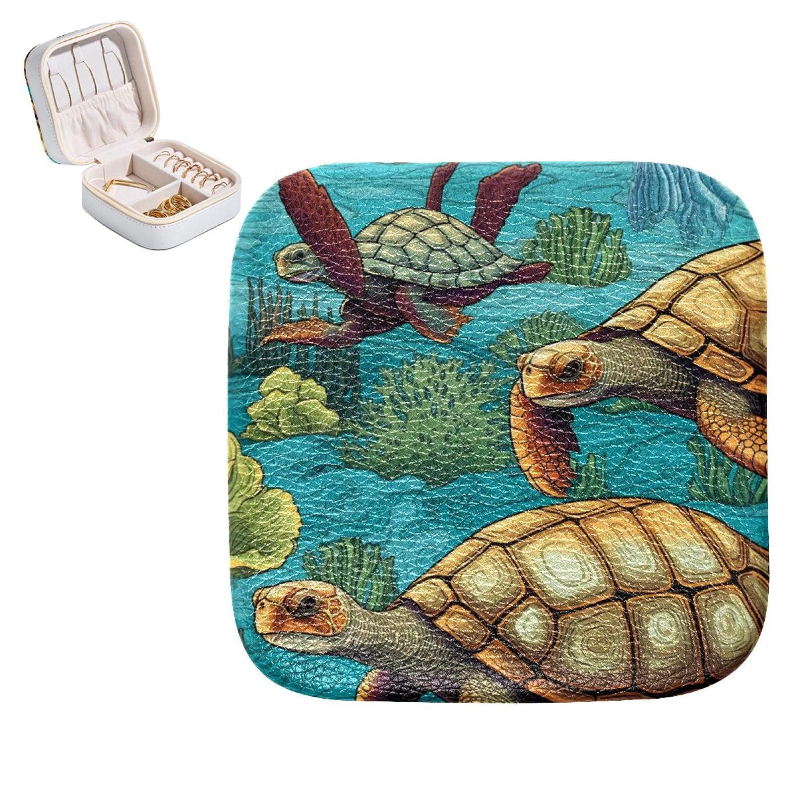 Sea Turtle Portable Square Jewelry Box Organizer for Girls and Women ...