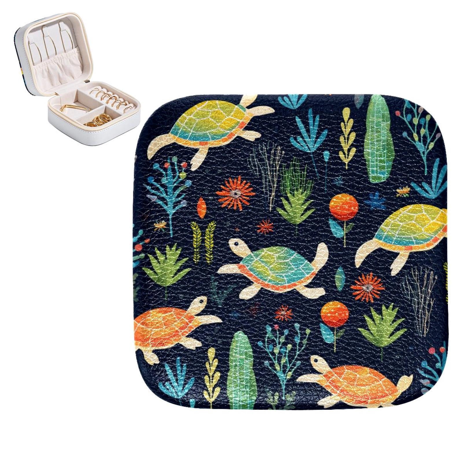 Sea Turtle Portable Square Jewelry Box Organizer for Rings, Bracelets ...