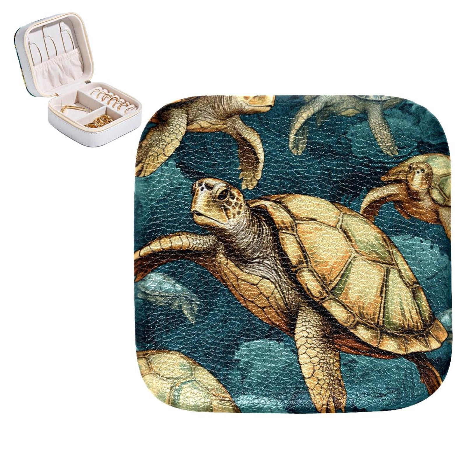Sea Turtle Portable Square Jewelry Box Organizer for Rings Earrings ...