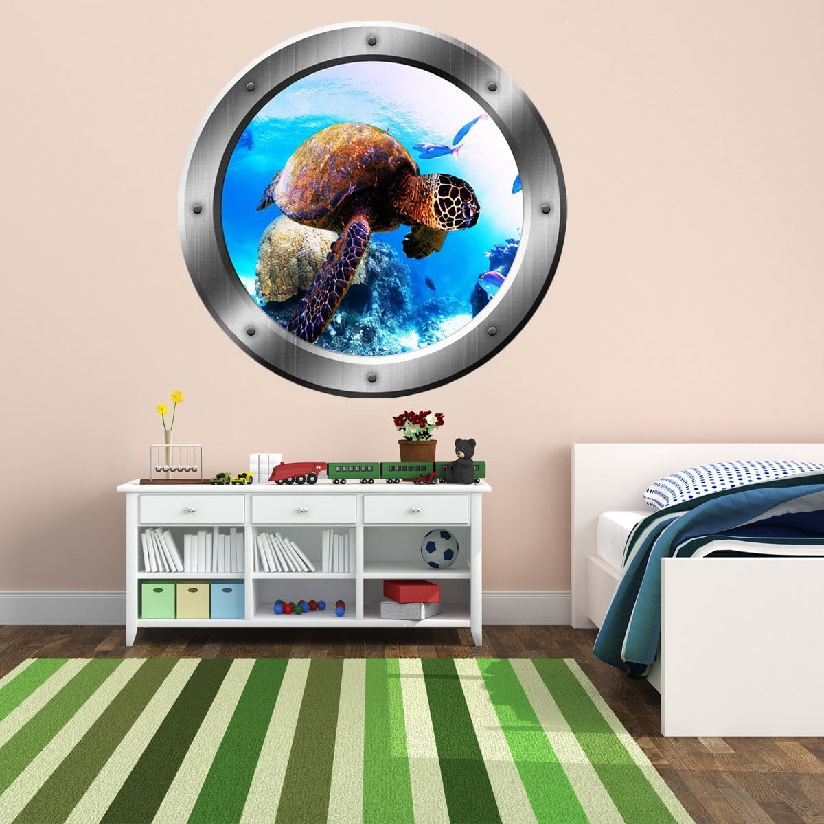 Sea Turtle Portrait, Turtle Wall Decal, Porthole, Underwater Ocean ...