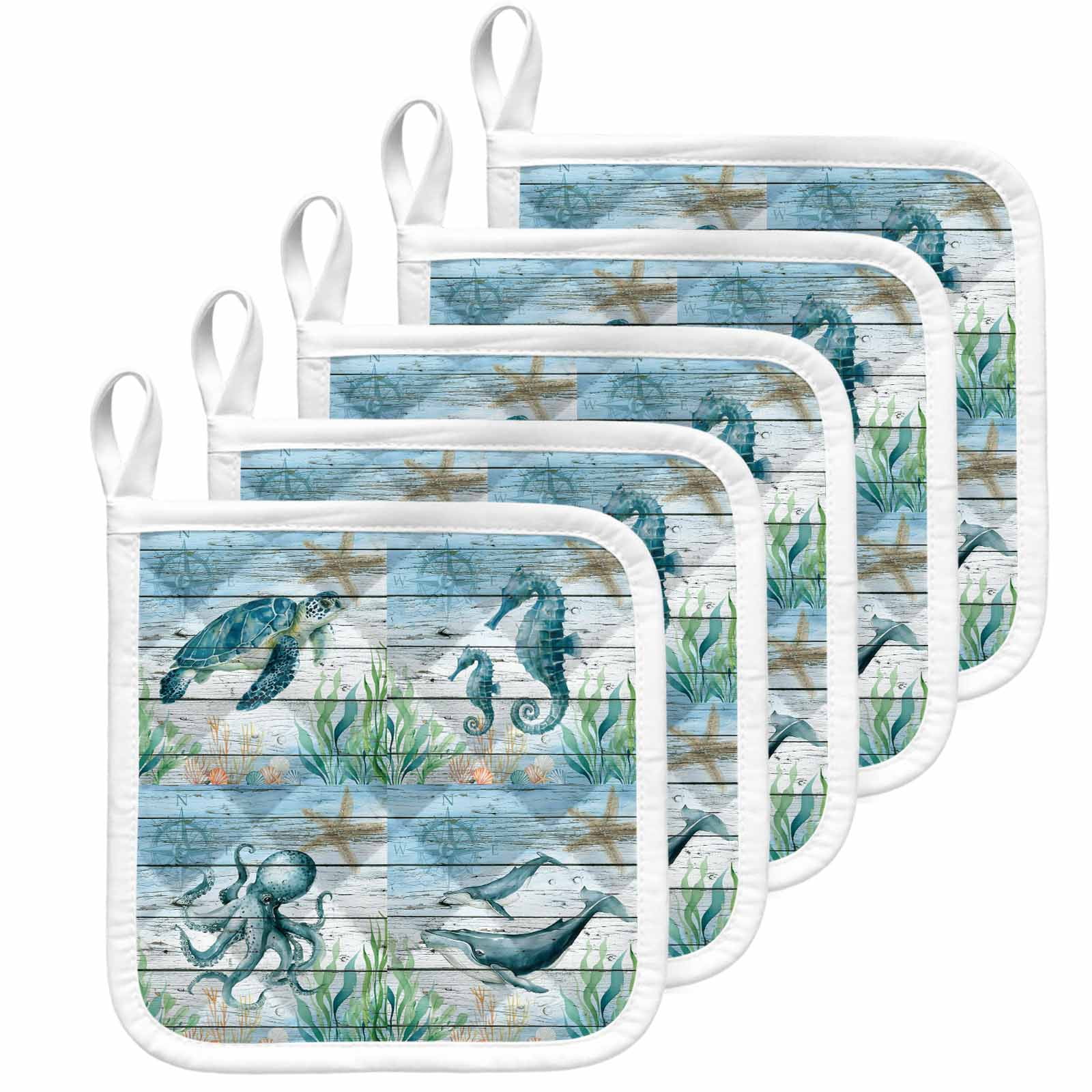 Sea Turtle Pot Holders for Kitchen Heatproof Potholder, 5 Pack Coastal ...