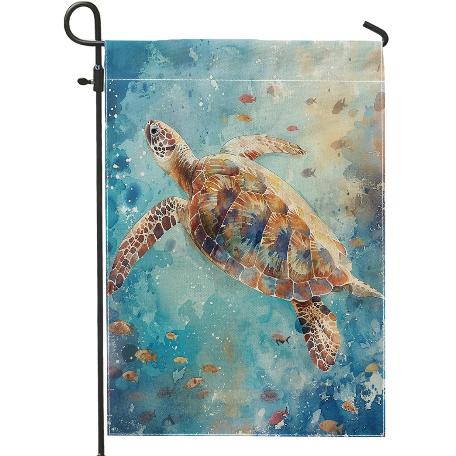 Sea Turtle Premium Garden Flag Fish Watercolor Aesthetic Underwater Ocean Animal Nautical Blue ...