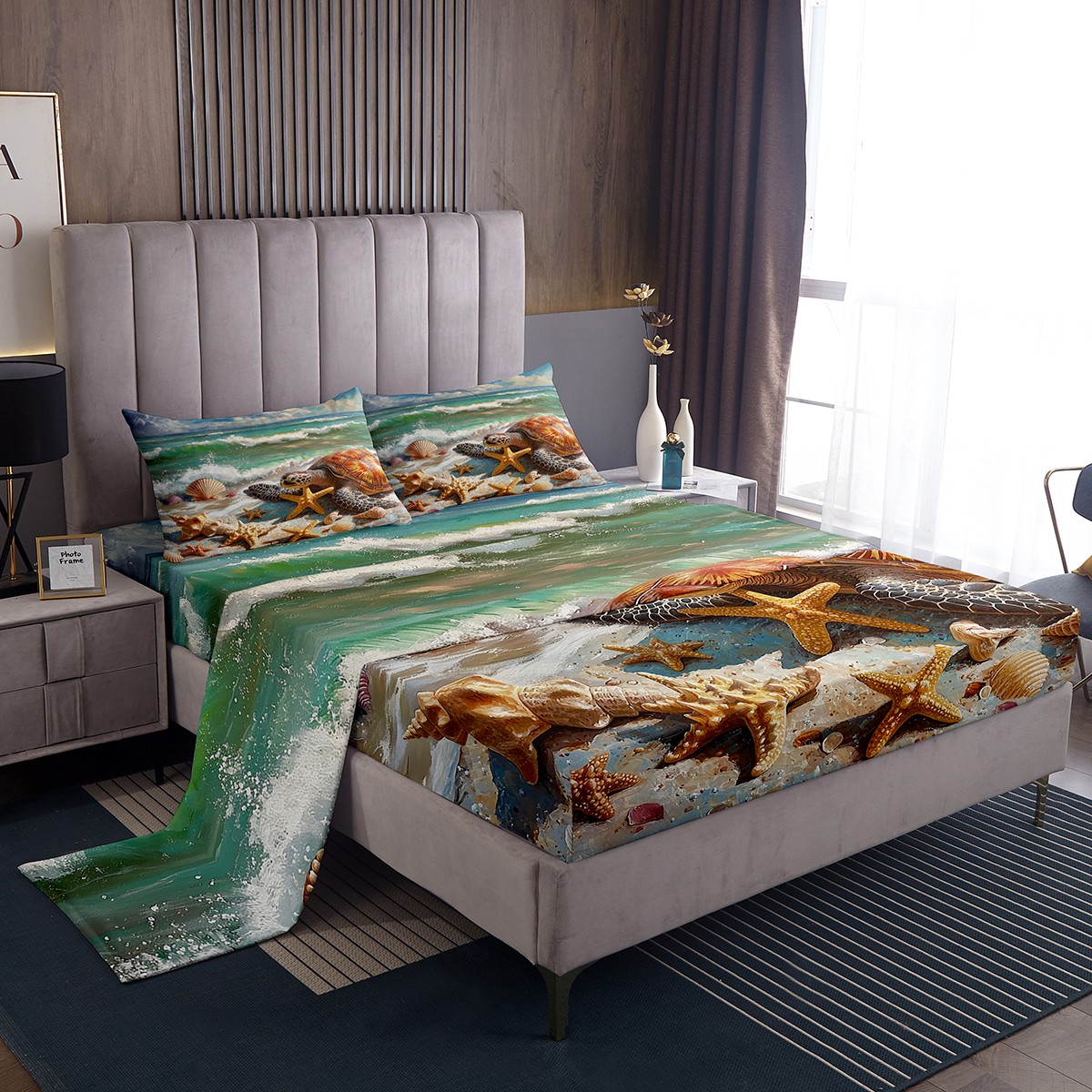 Sea Turtle Queen Bed Sheets Set,Coastal Beach Turtle Bedding Set ...