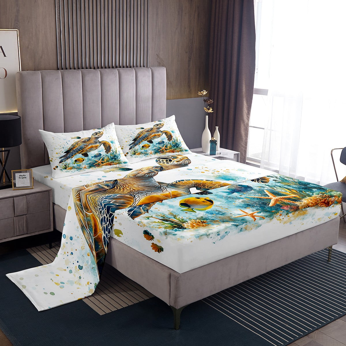 Sea Turtle Queen Sheet Sets Ocean Turtle Pattern Sheets,Tortoise Fish ...