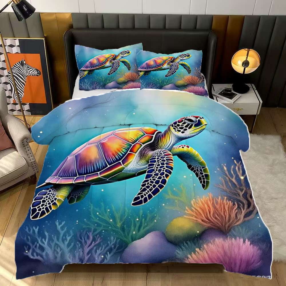 Sea Turtle Realistic Comforter Set Full Size Bedding Set For Travl ...