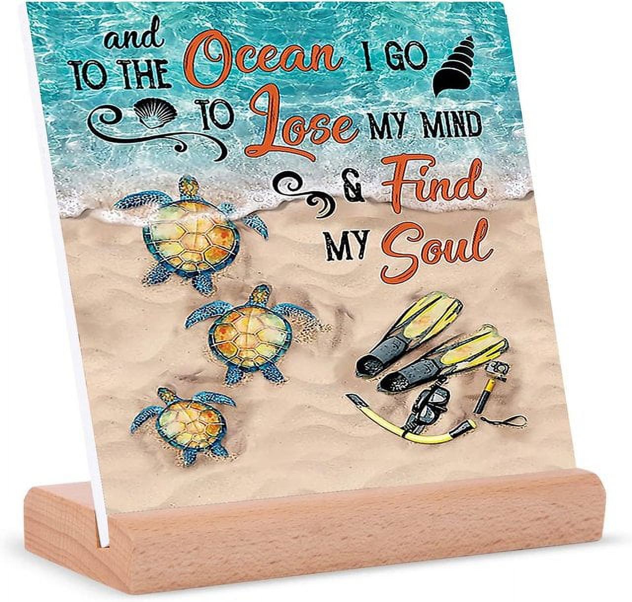 Sea Turtle Scuba Diving and to The Ocean I Go Table Plaque with Wooden ...