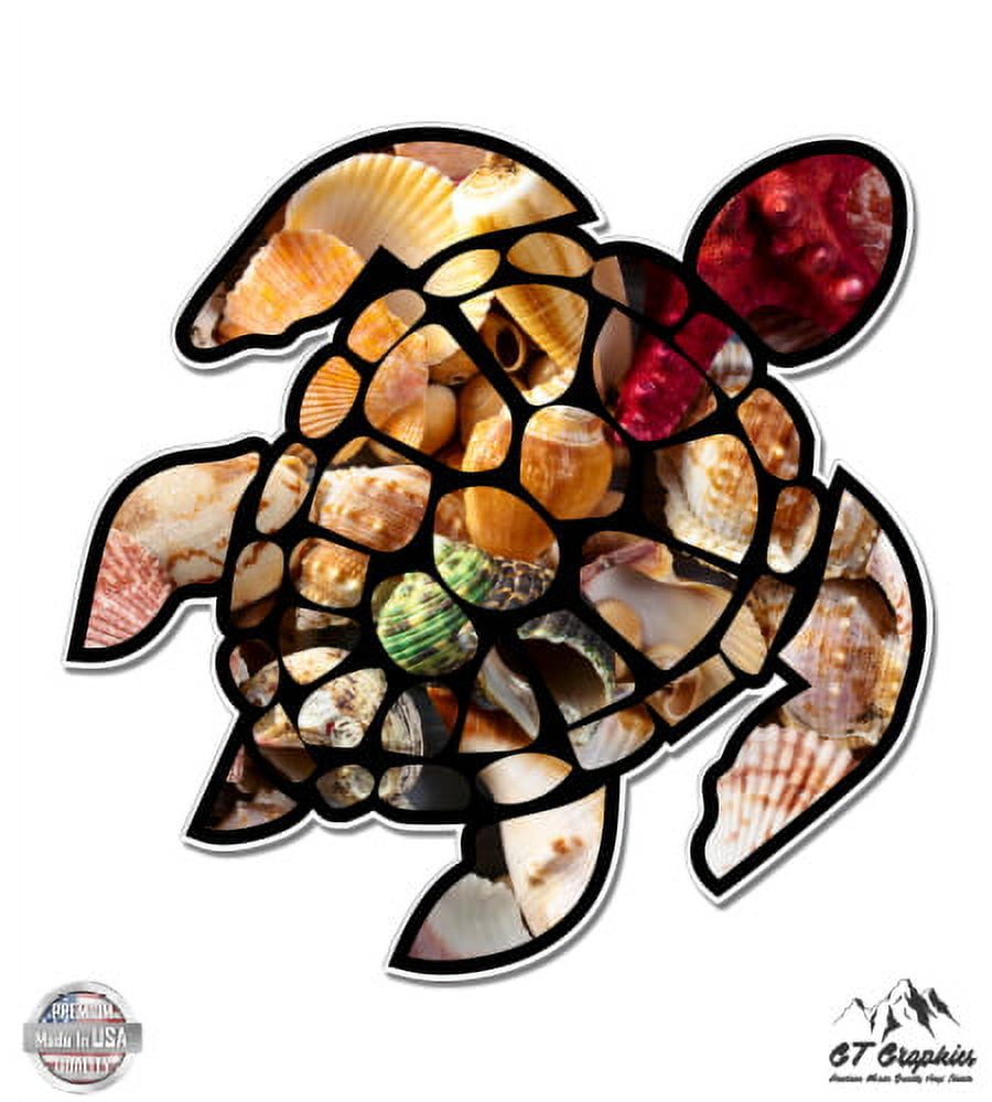 Sea Turtle Seashells - 8" Vinyl Sticker - For Car Laptop I-Pad ...