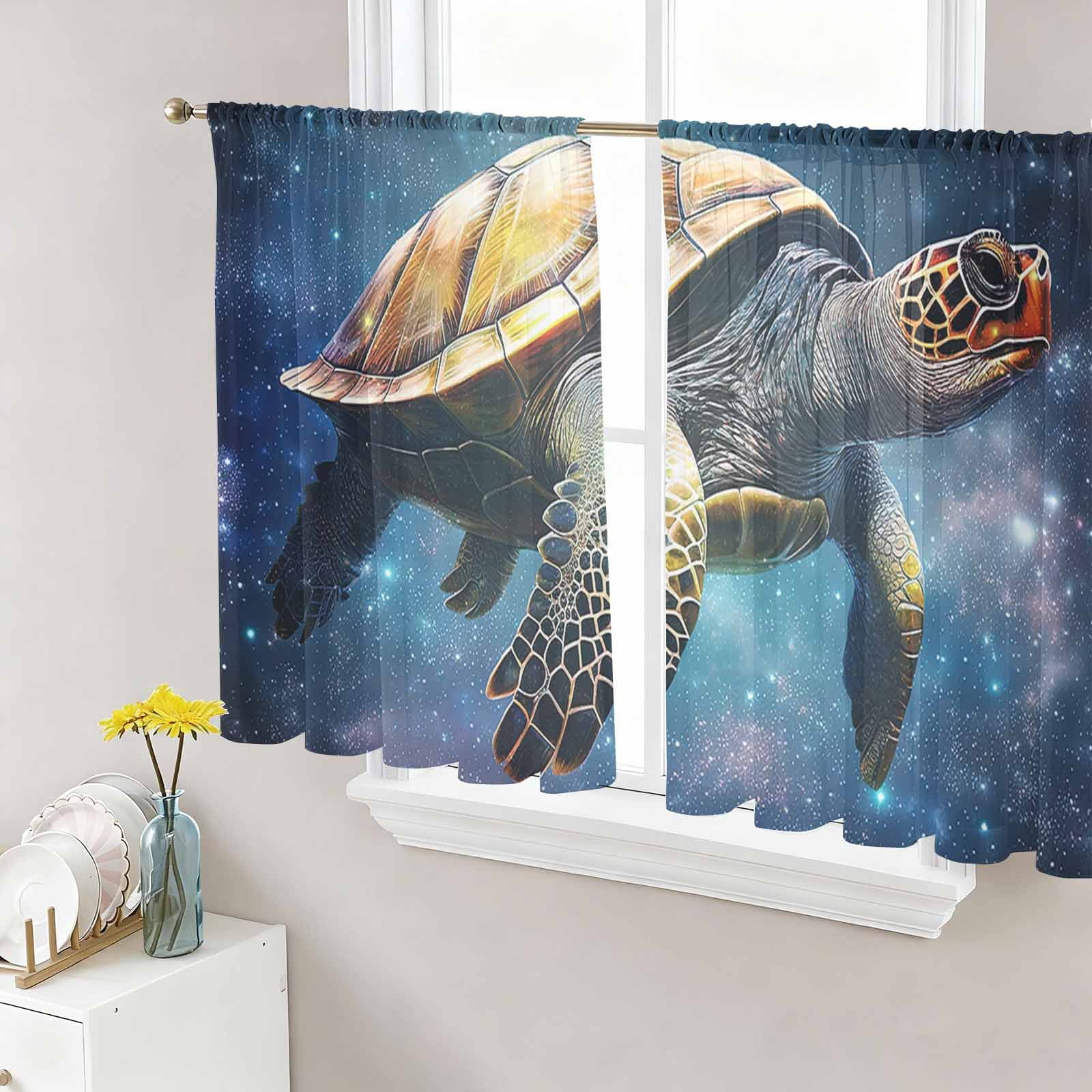 Sea Turtle Semi Sheer Curtains 54 Inch Length 2 Panels Set, Coastal ...