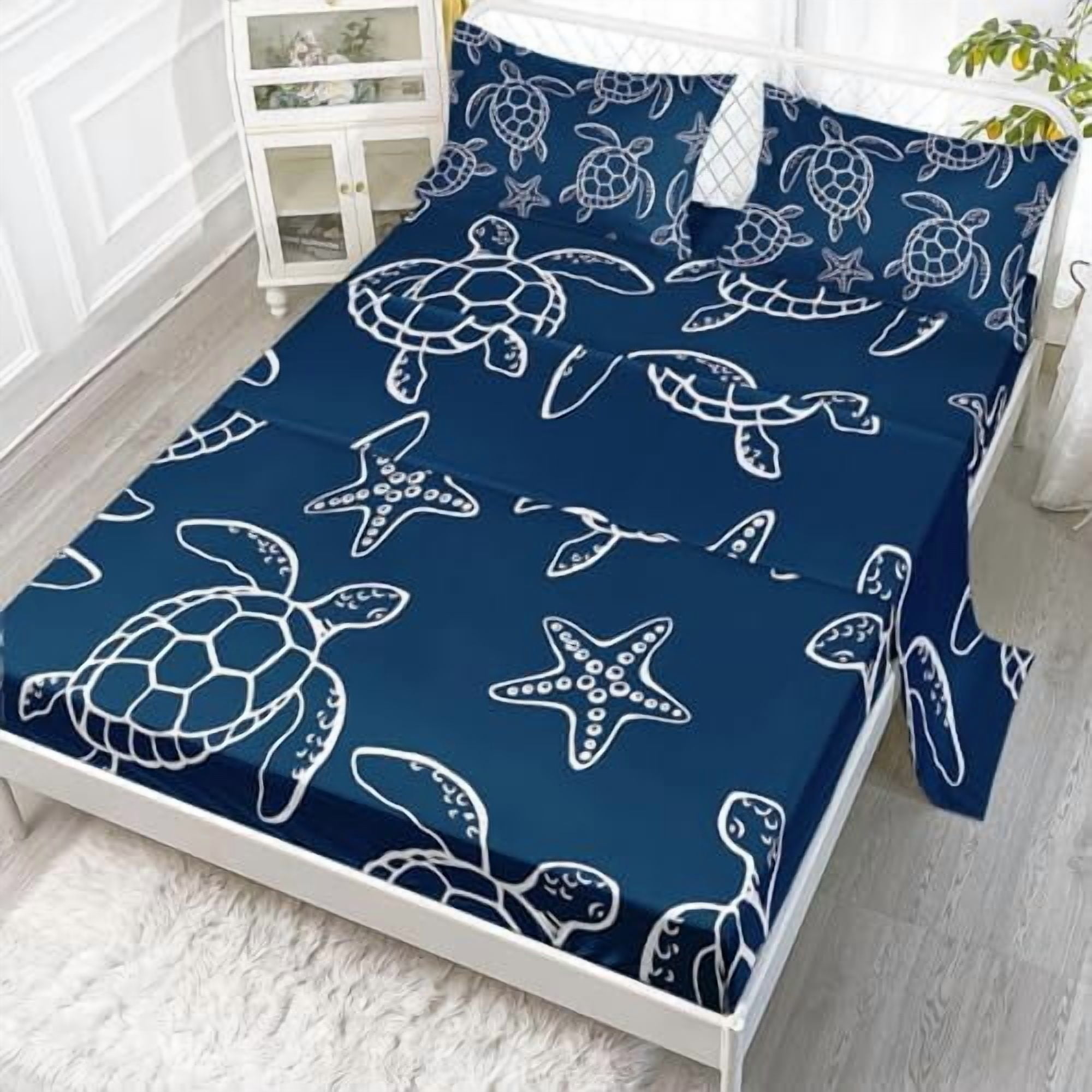 Sea Turtle Sheet Twin,Sea Turtle Fitted Sheet,Blue Starfish Sheet Set ...