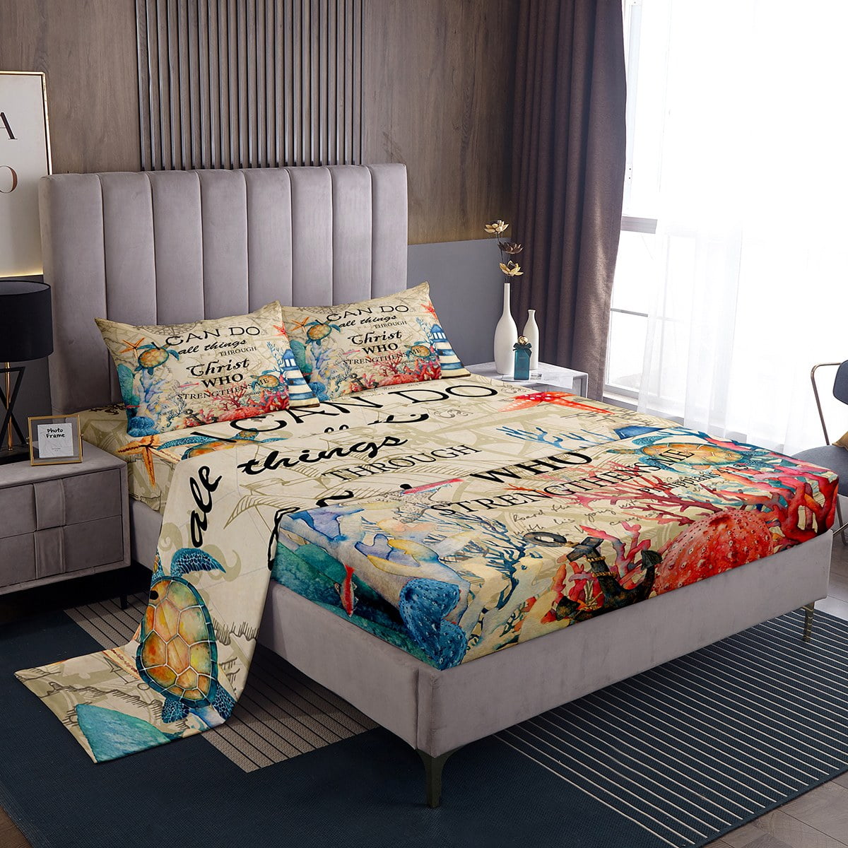 Sea Turtle Sheet Set Twin,Nautical Lighthouse Sheets Ocean Fish Bed ...