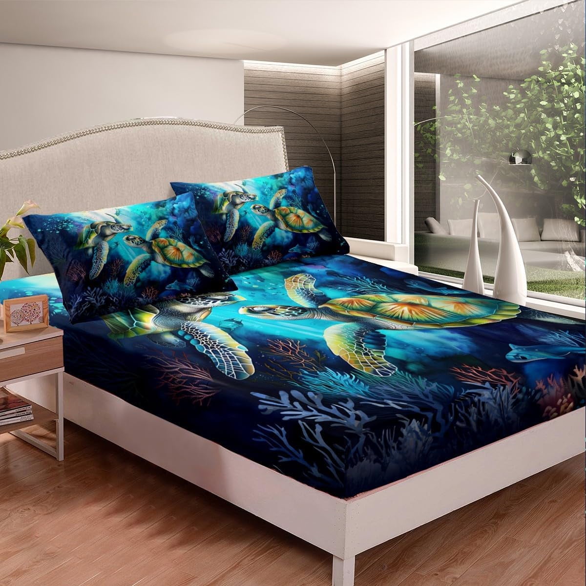Sea Turtle Sheets With Deep Pocket Fitted Sheet Queen Size Ocean Sheet ...