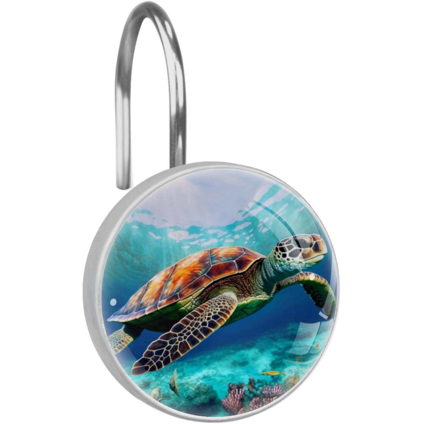 Sea Turtle Shell Patterns Round Shower 12-Pack Curtain Rings, Stainless ...