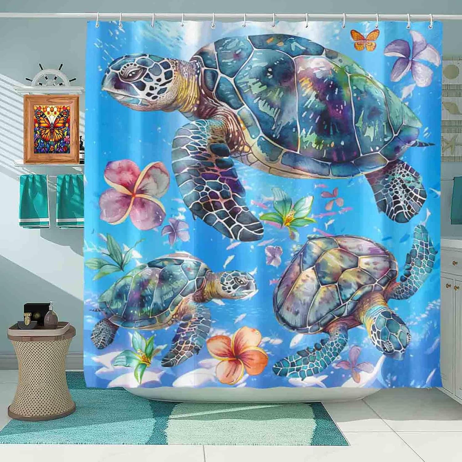 Sea Turtle Shower Curtain - 60" L x 72" W Blue Sea Turtle Shower ...