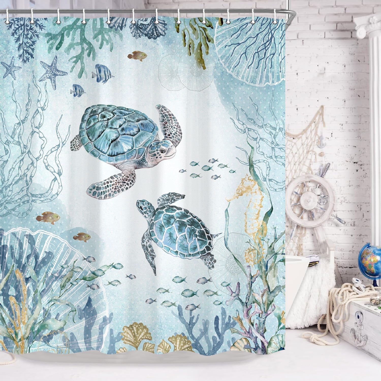 Drgilau Sea Turtle Polyester Shower Curtain 70 X 70 Waterproof