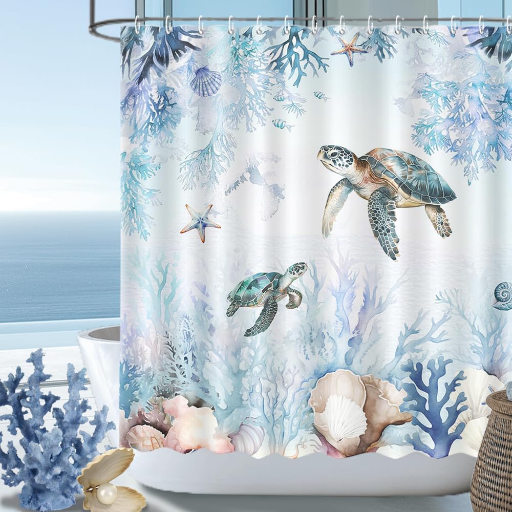 Sea Turtle Shower Curtain Blue Ocean Beach Shower Curtain for Bathroom ...
