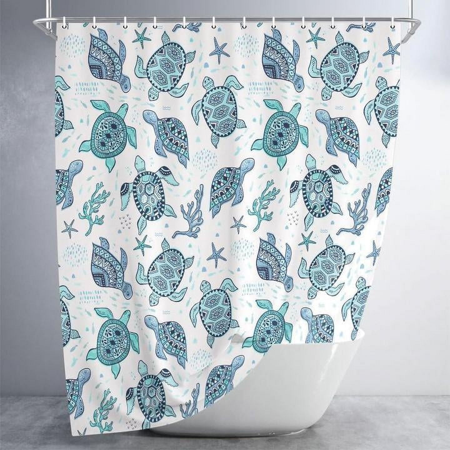Sea Turtle Shower Curtain Blue Teal Ocean Nautical Bath Curtain Fish ...
