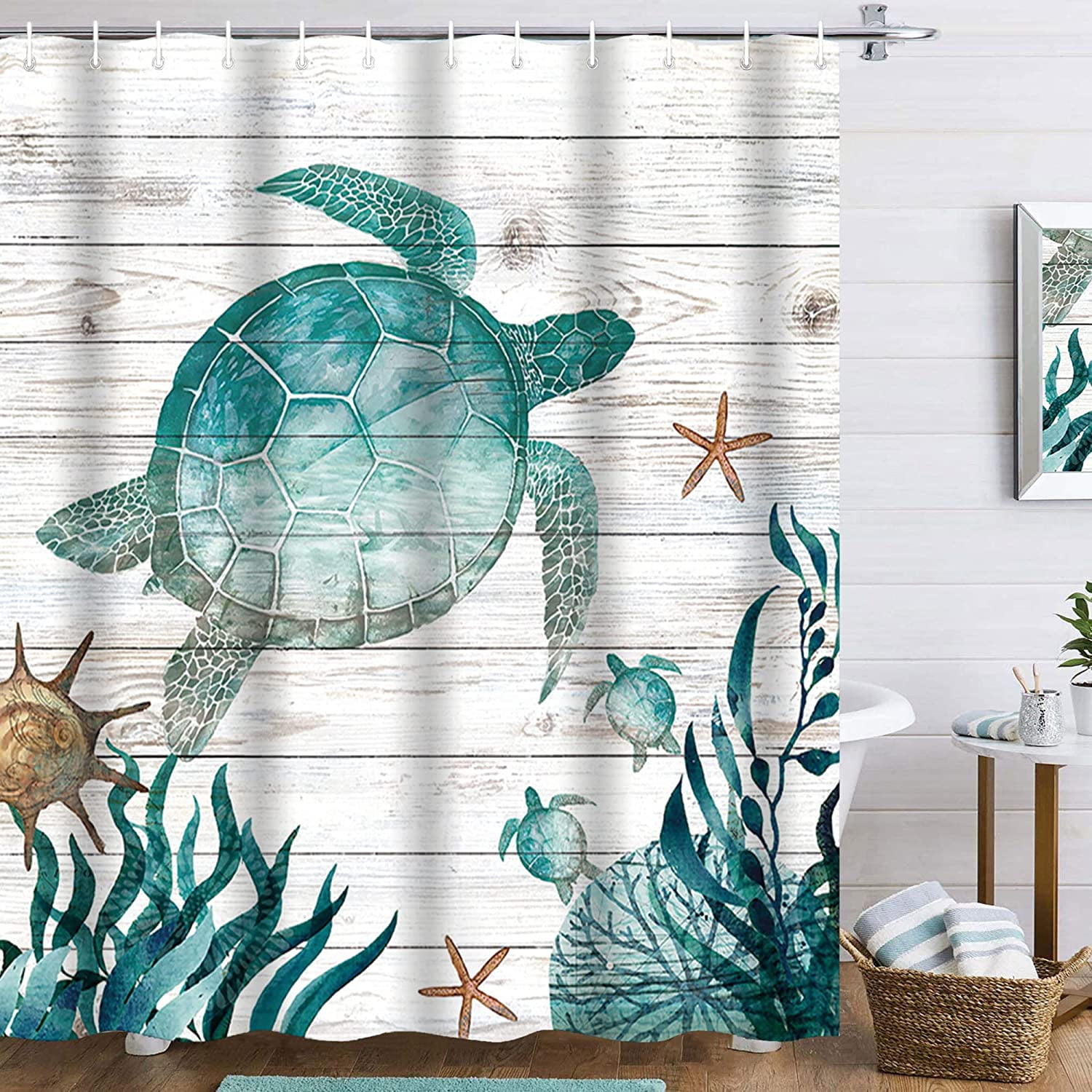 Sea Turtle Shower Curtain-Ocean Shower Curtains for Bathroom 72Wx72L ...