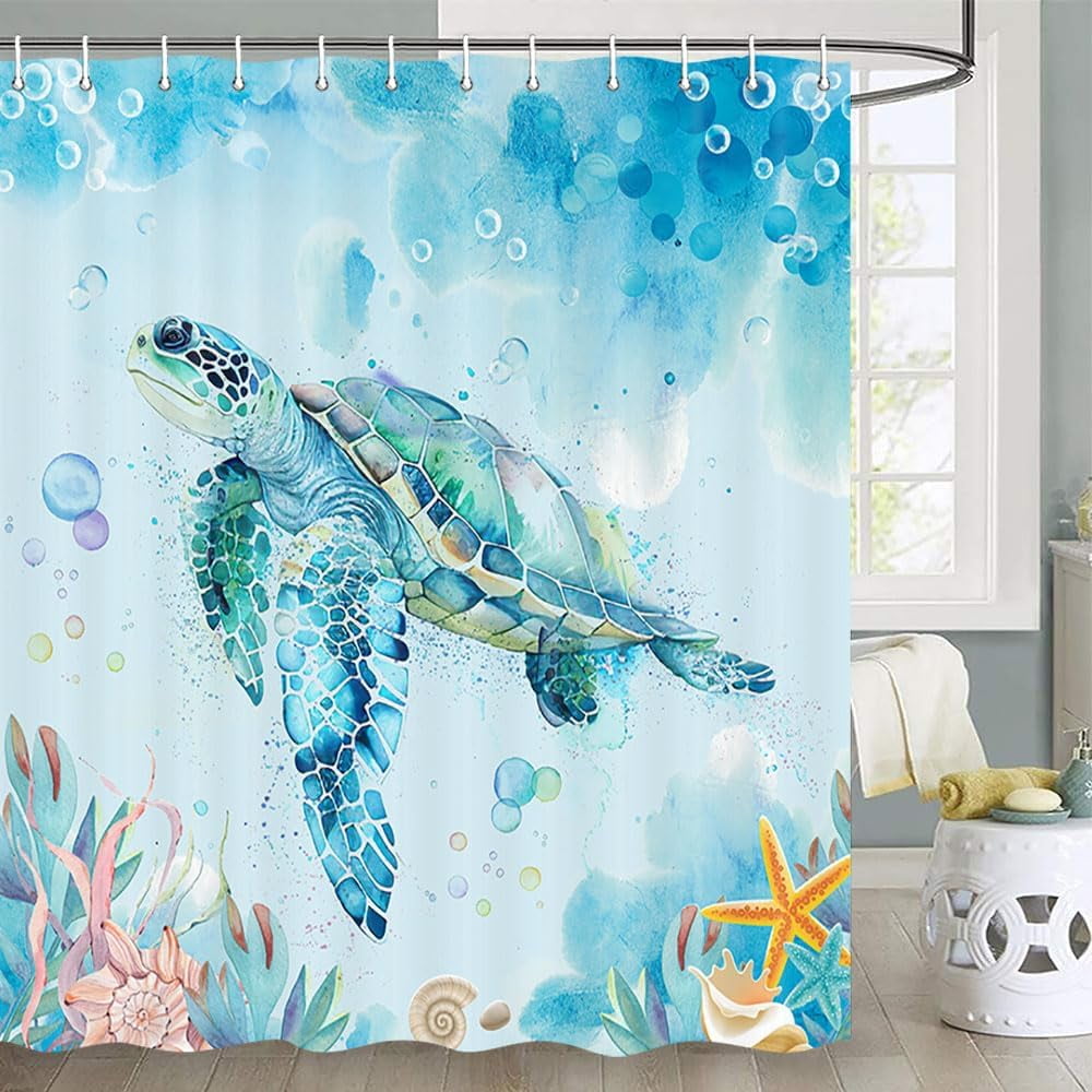 YUNRUN Sea Turtle Shower Curtain, Polyester Waterproof Fabric, Teal ...
