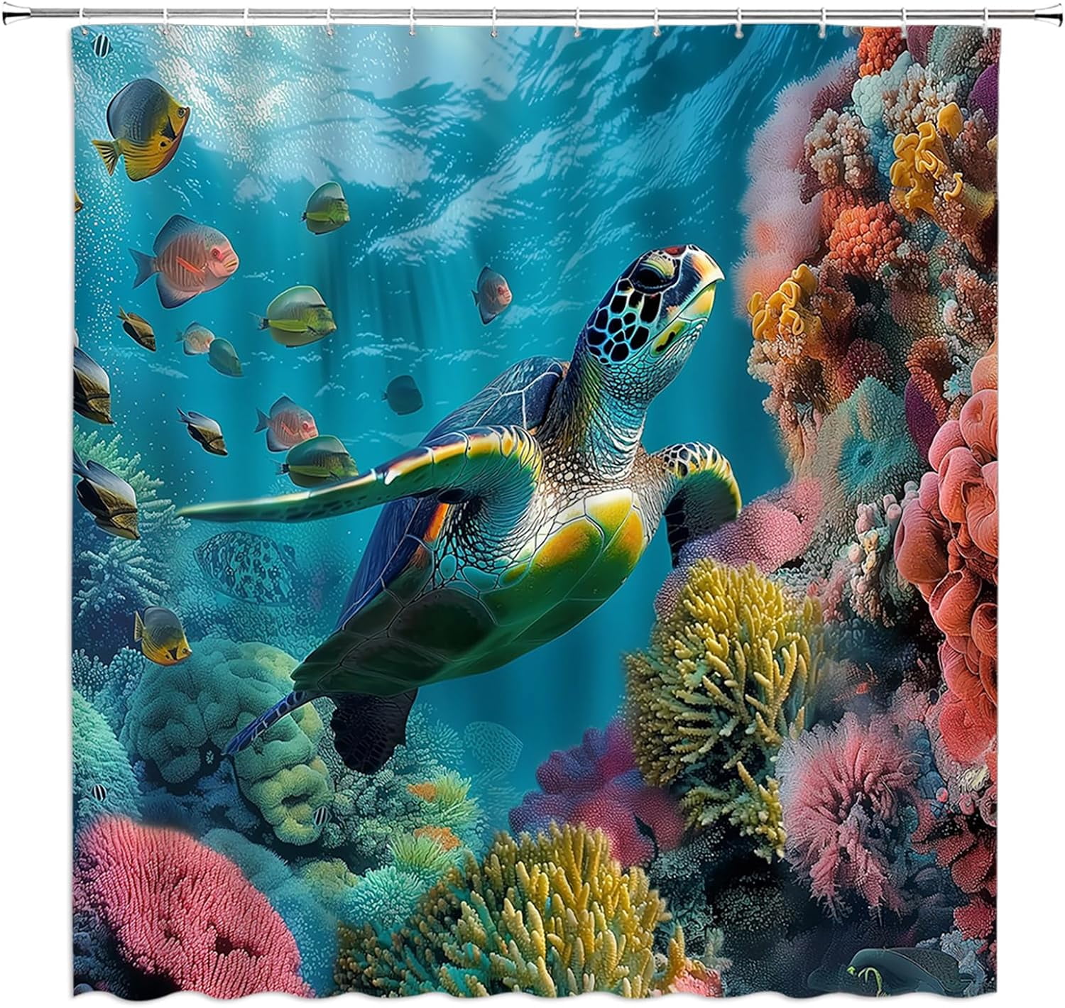 Sea Turtle Shower Curtain Underwater Wold Ocean Beach Nautical Coastal ...