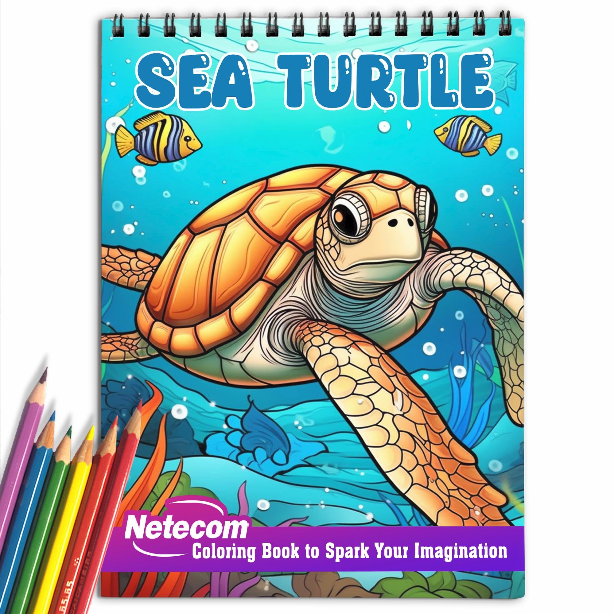 Sea Turtle Spiral Bound Coloring Book, Dive into 30 Calming Coloring ...
