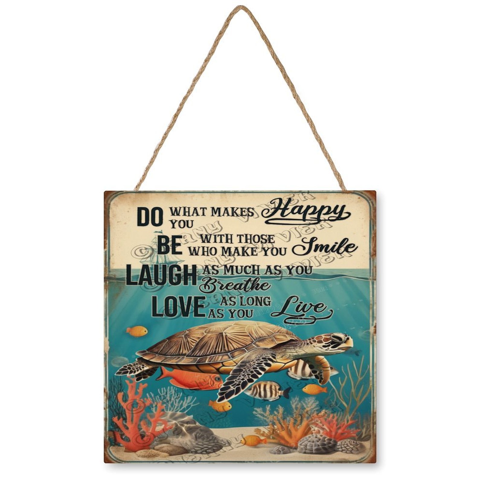 Sea Turtle Square Hanging Wooden Sign 12x12 Inches Summer Decor ...