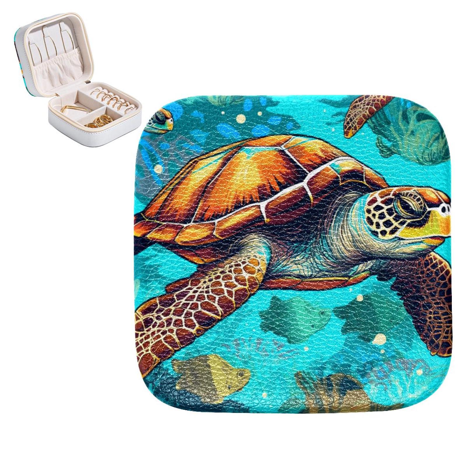 Sea Turtle Square Travel Jewelry Box Organizer Display Case Holder ...