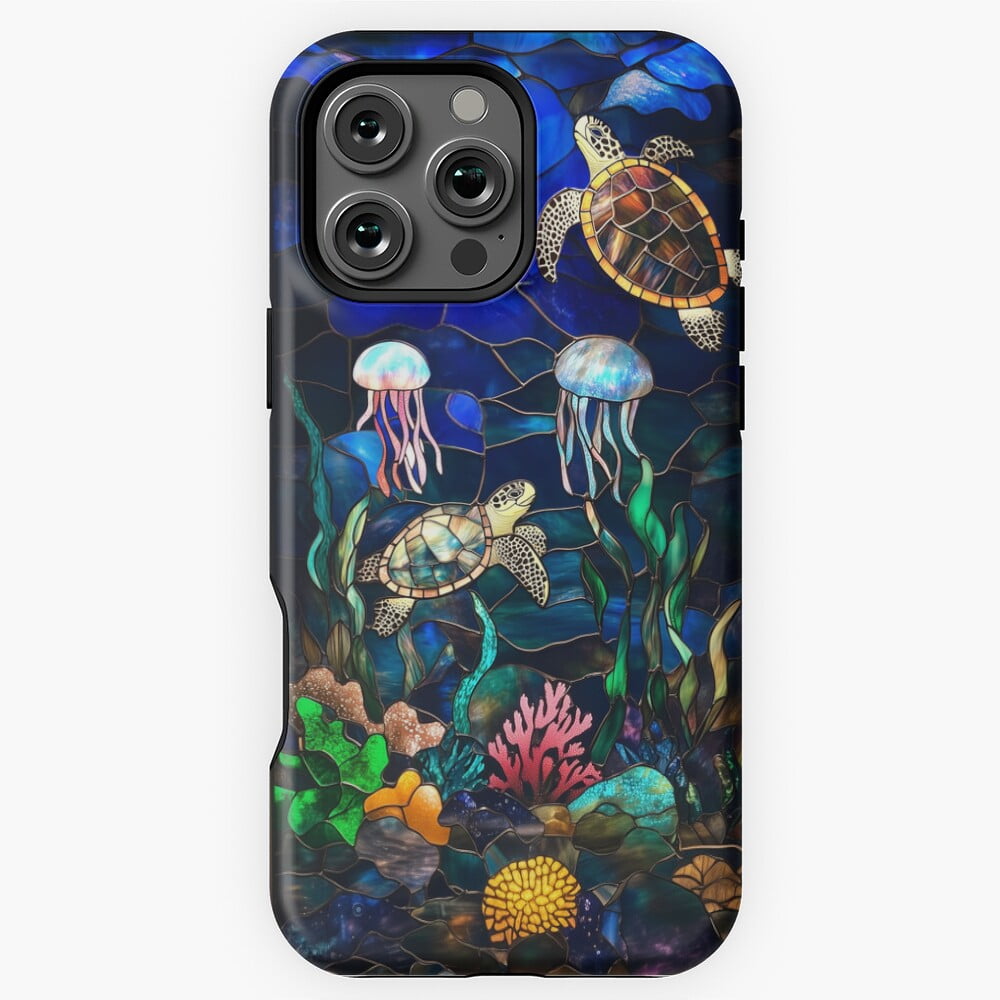 Sea Turtle Stained Glass Illusion Ocean Art Phone Case with iPhone 17 ...