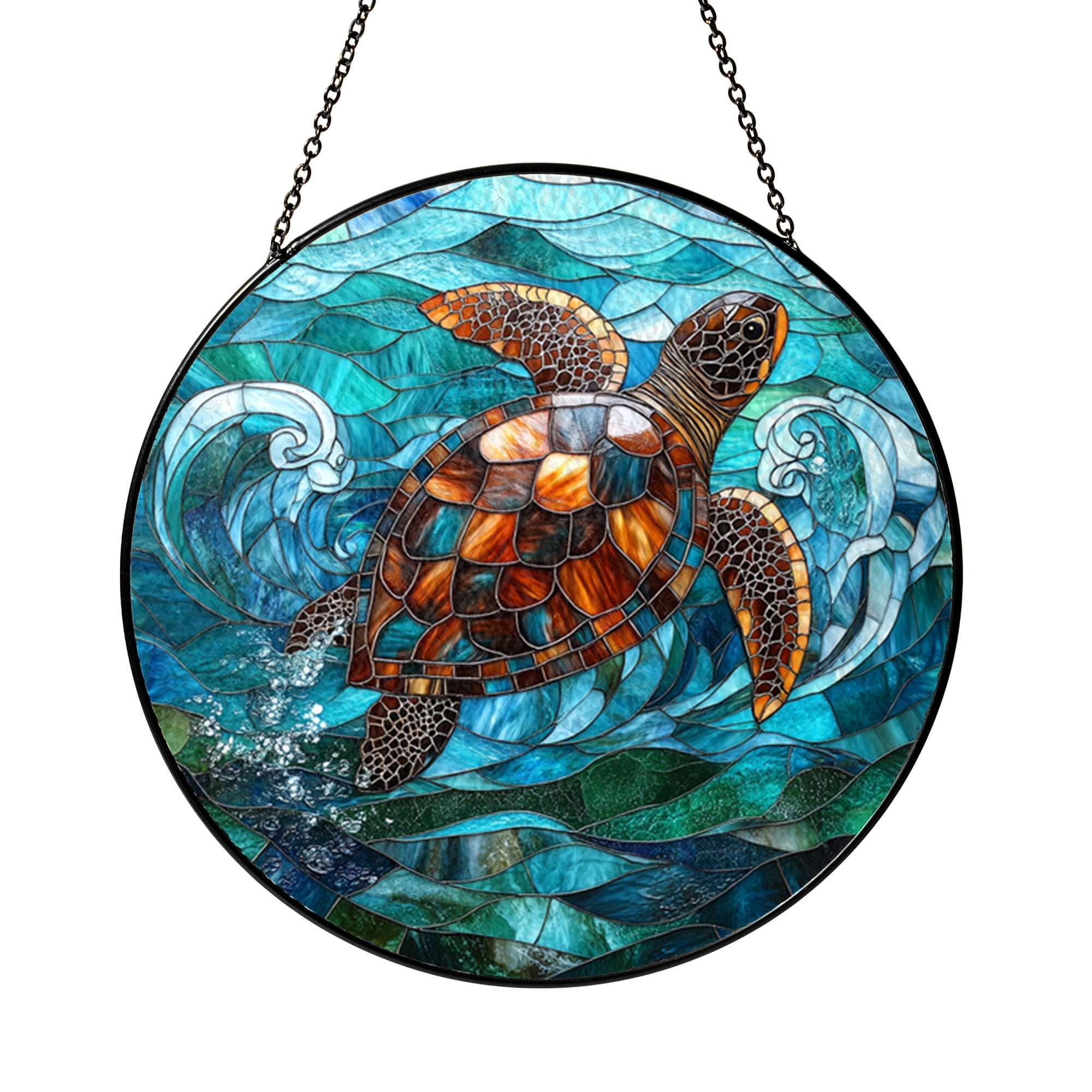 Sea Turtle Stained Glass Style Suncatcher – Coastal Window Hanging ...