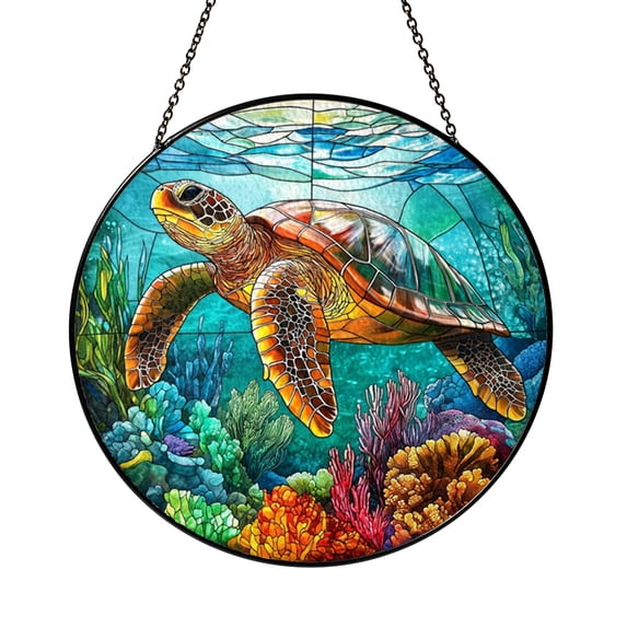 Sea Turtle Stained Glass Suncatcher, Coastal Nature Window Hanging ...