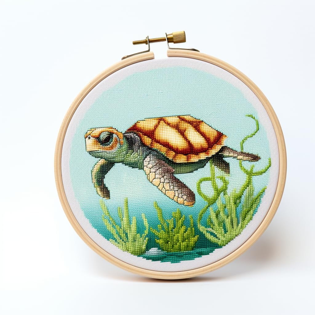 Sea Turtle Stamped Cross Stitch Kits for Beginners Easy with Hoop 11CT ...