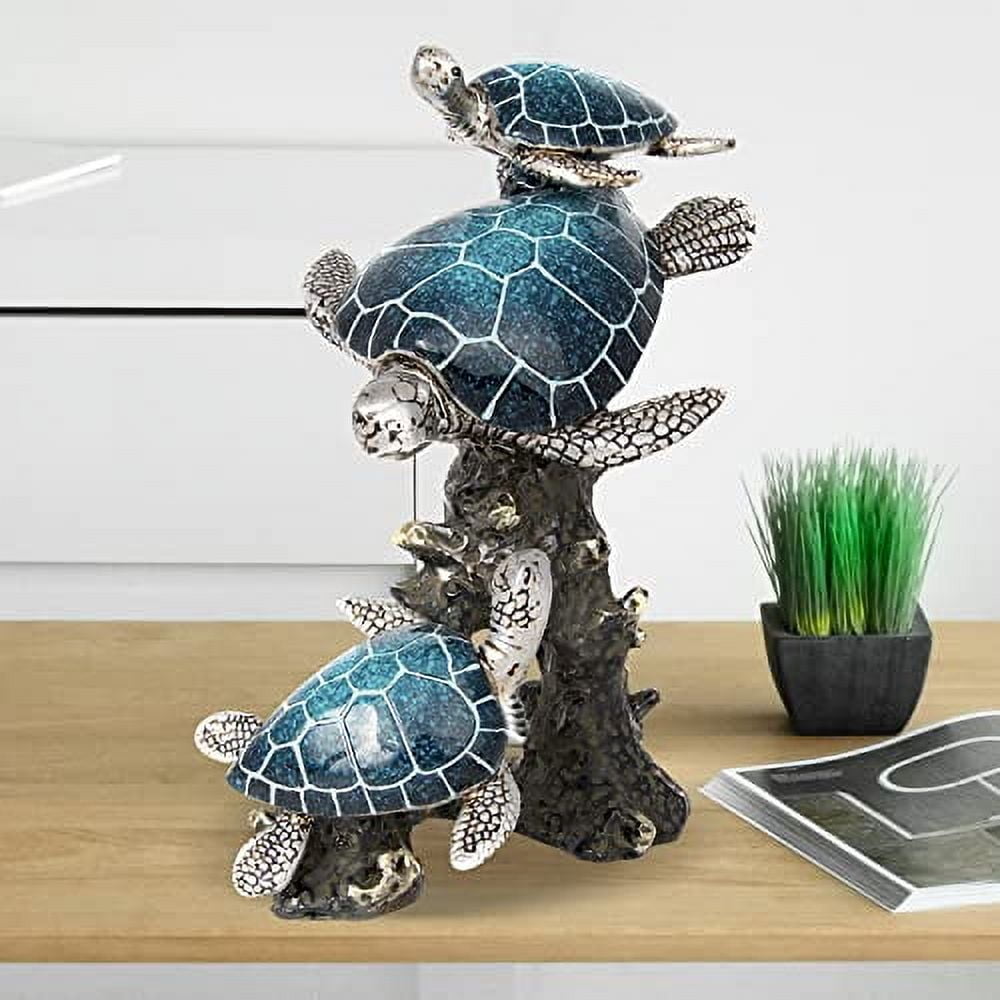 Sea Turtle Statue Triple Turtles Swimming on a Coral Reef Base Ocean ...