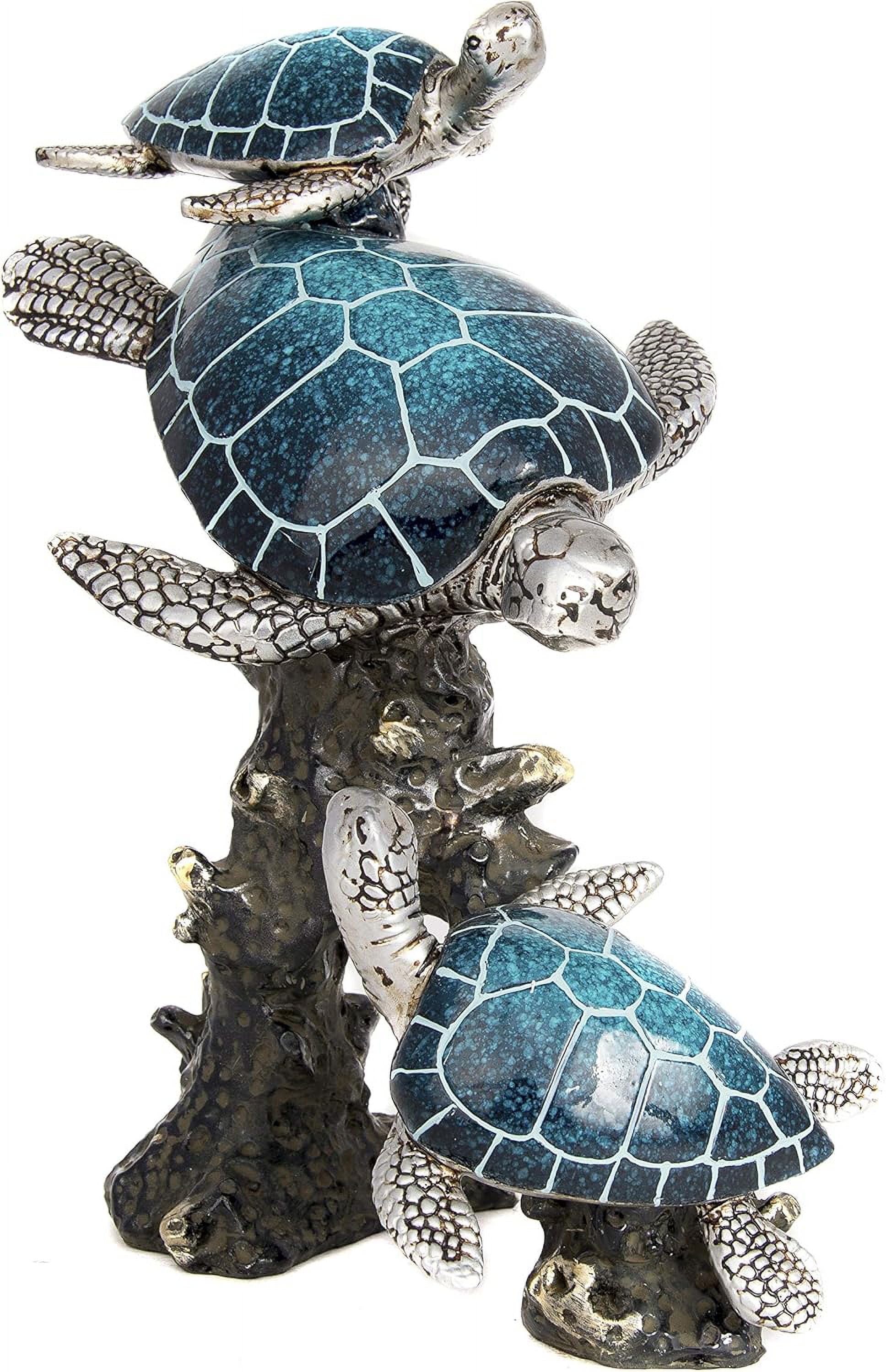 Triple Sea Turtle Statue – Ocean Decor Figurine with Coral Reef Base | Coastal Tabletop Accent ...