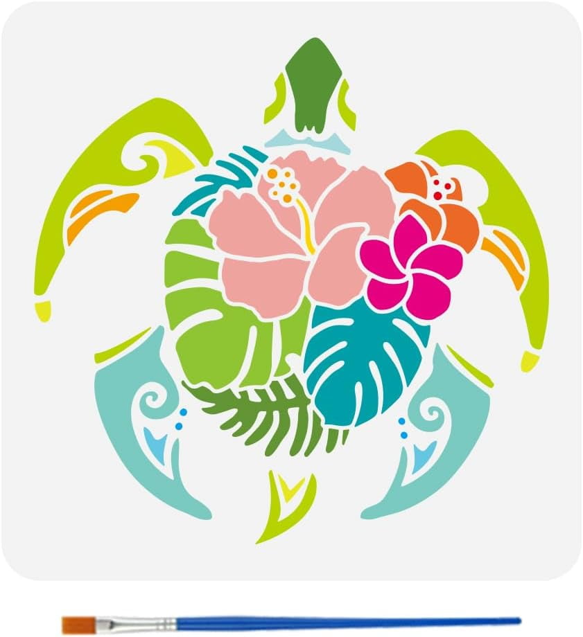 Sea Turtle Stencil for Painting with Brush 11.8x11.8inch Ocean Spray ...