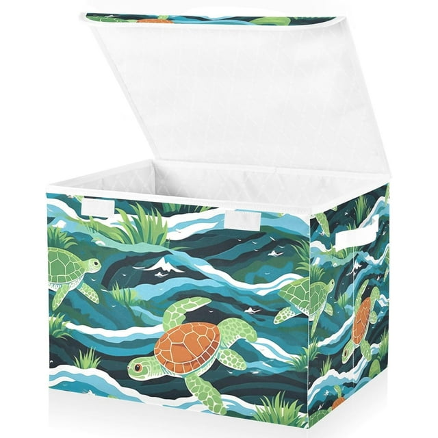 Sea Turtle Storage Bin With Lid, Large Collapsible Cube Storage Box For ...