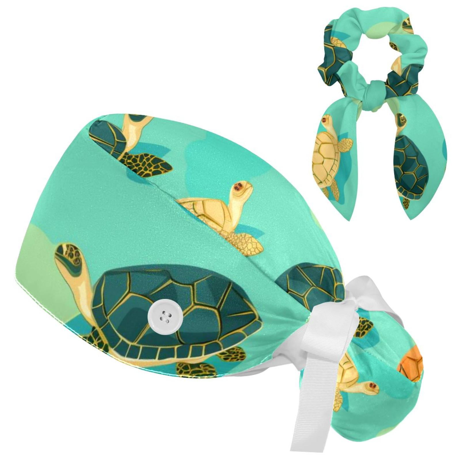 Sea Turtle Surgical Cap with Buttons/ Bow Hair Scrunchy for Long Hair ...
