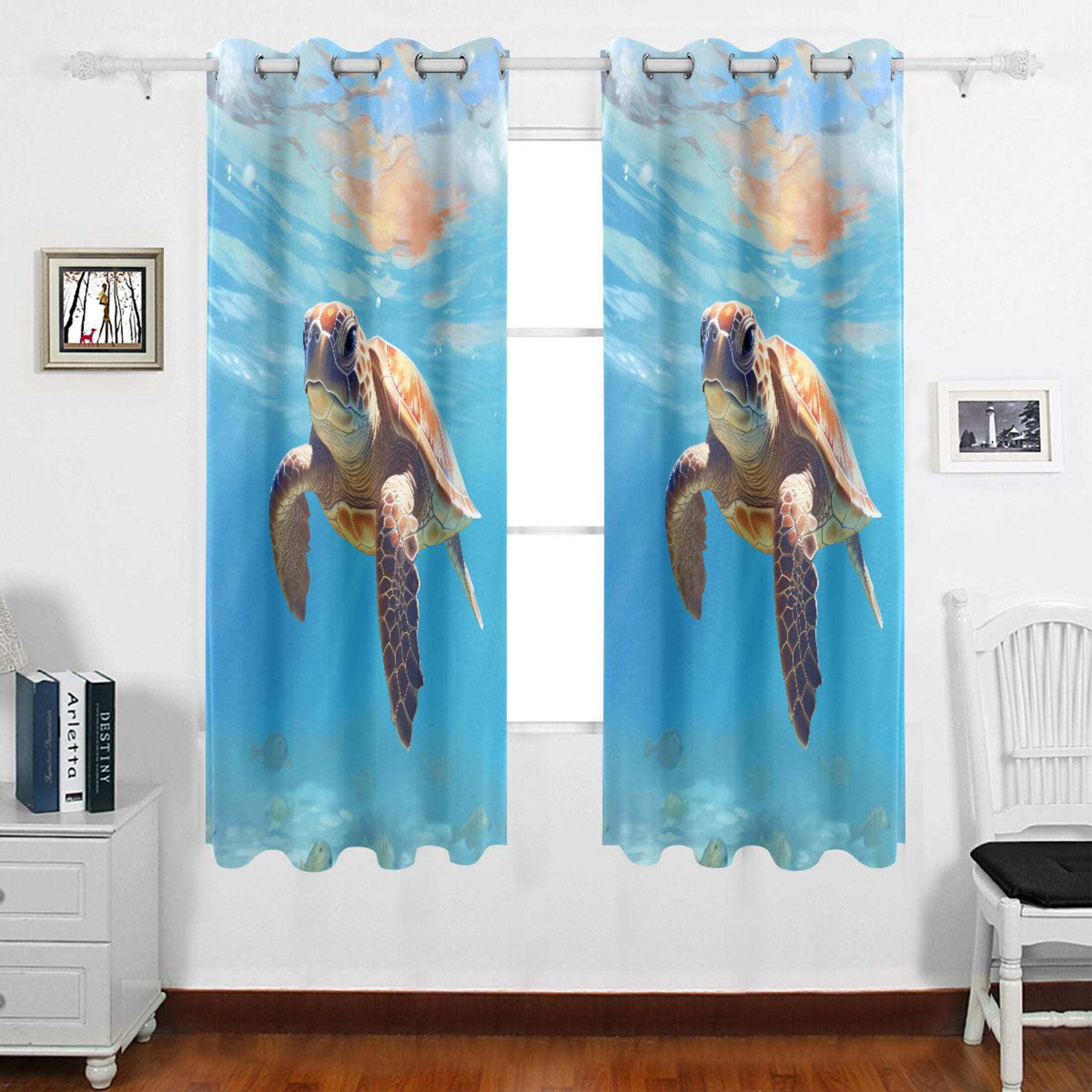 Sea Turtle Swim in Sea Grommet Blackout Curtains Thermal Insulated ...