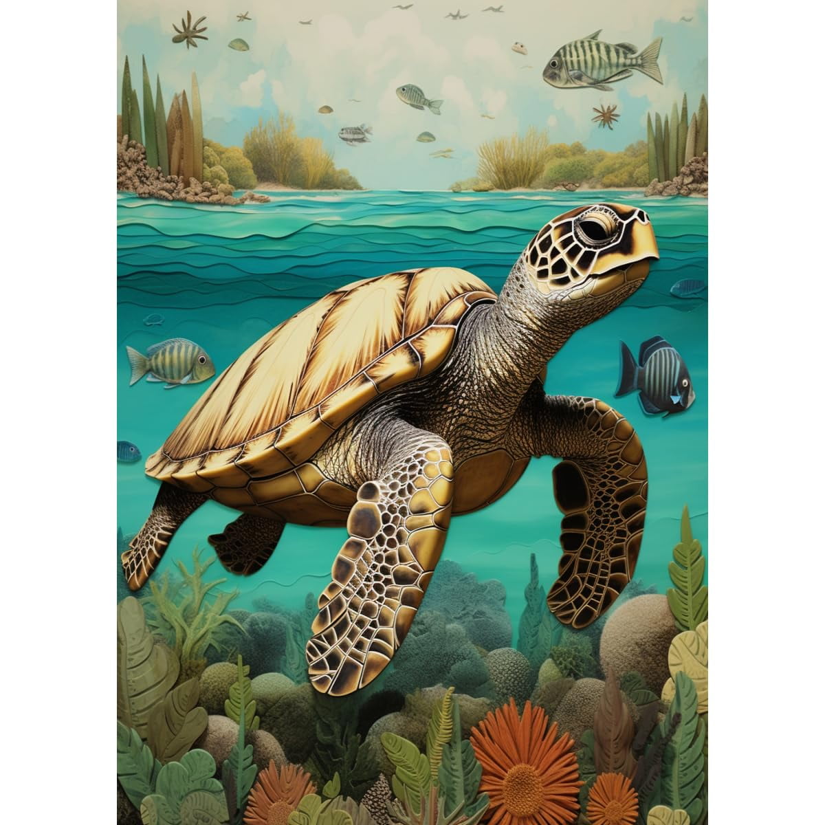 Sea Turtle Swimming in Coral DIY 5D Diamond Art Paint with Full Drill ...