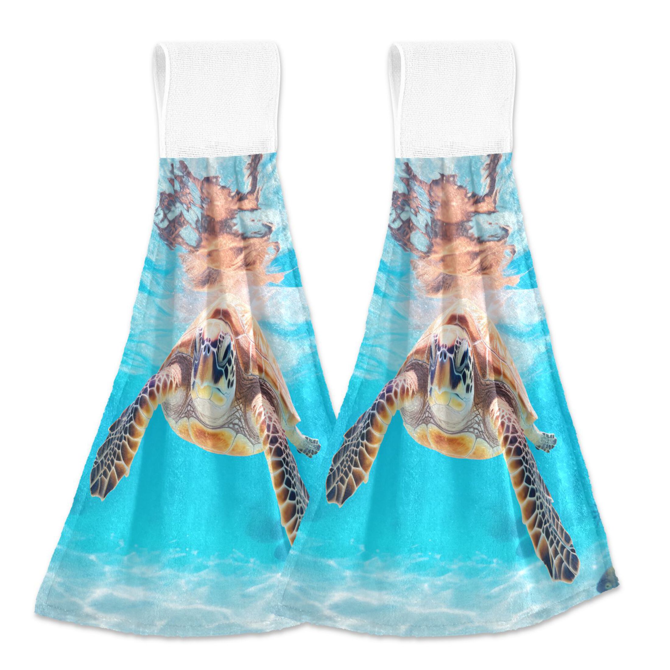 Sea Turtle Swimming in Sea 2pcs Bathroom Hanging Towels Velcro Soft ...