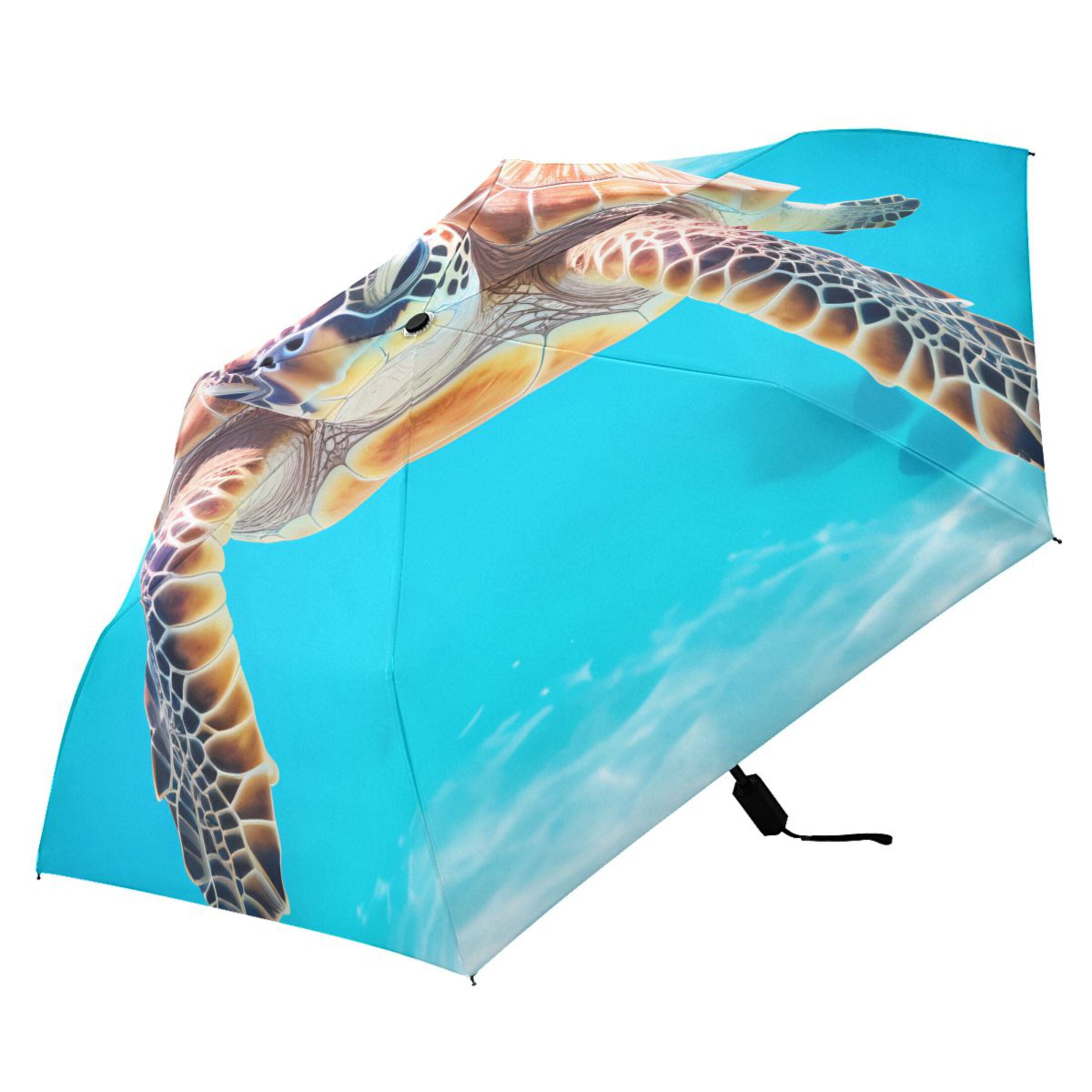 Sea Turtle Swimming in Sea Compact Folding Umbrella for Rain Windproof ...