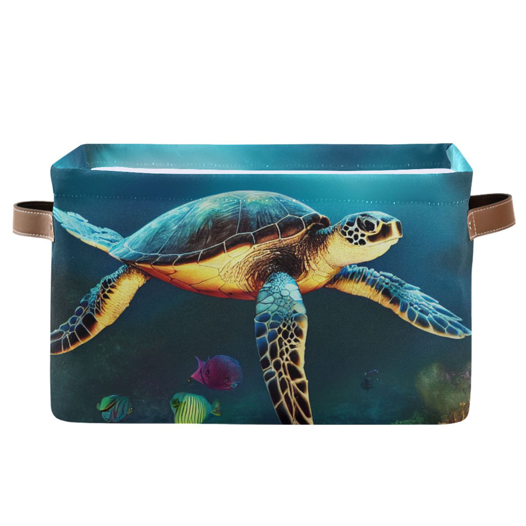 Sea Turtle Swimming in Sea Storage Basket Large Bin Laundry Boxes Toys ...