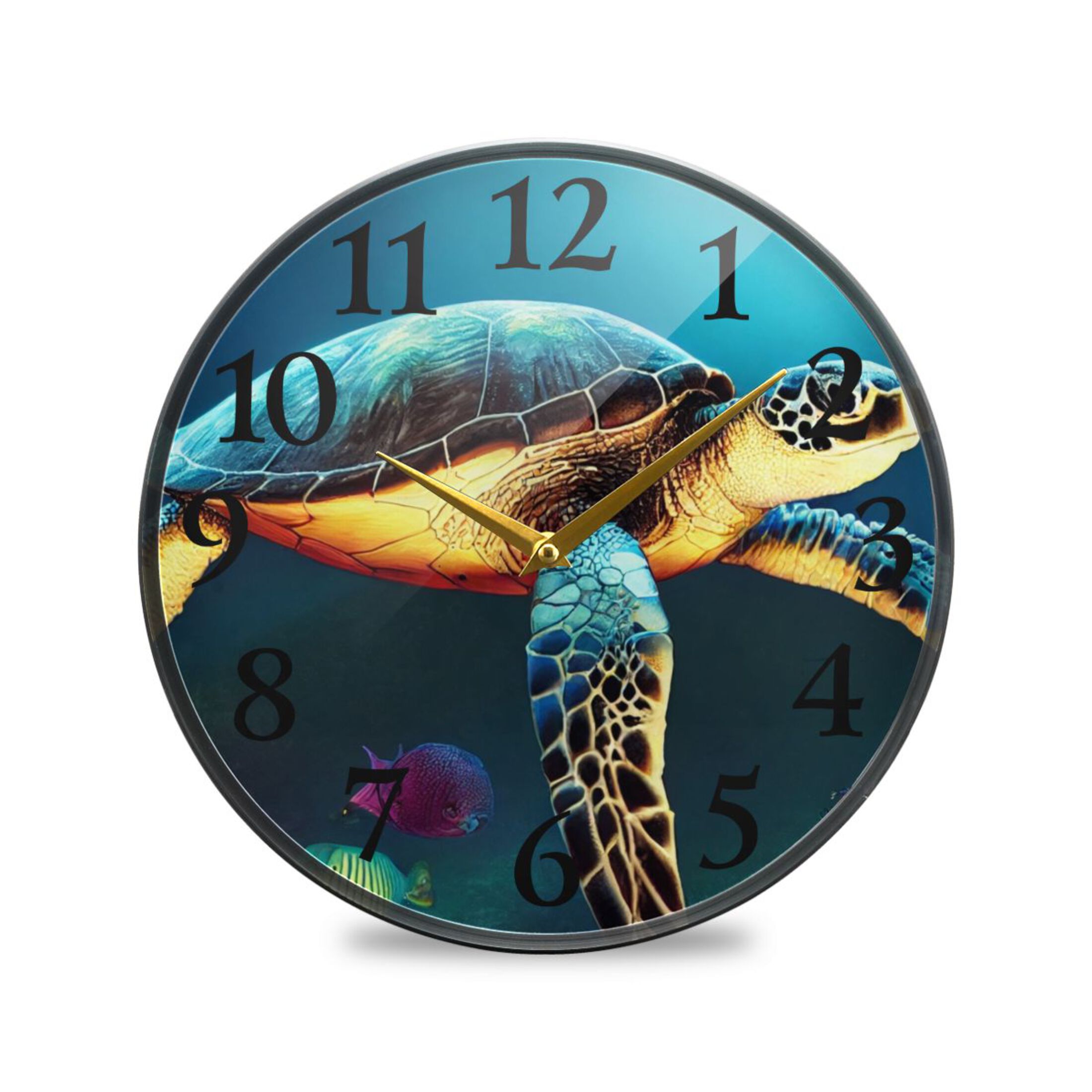 Sea Turtle Swimming in Sea Wall Clocks Battery Operated 11.9 Inch Round ...