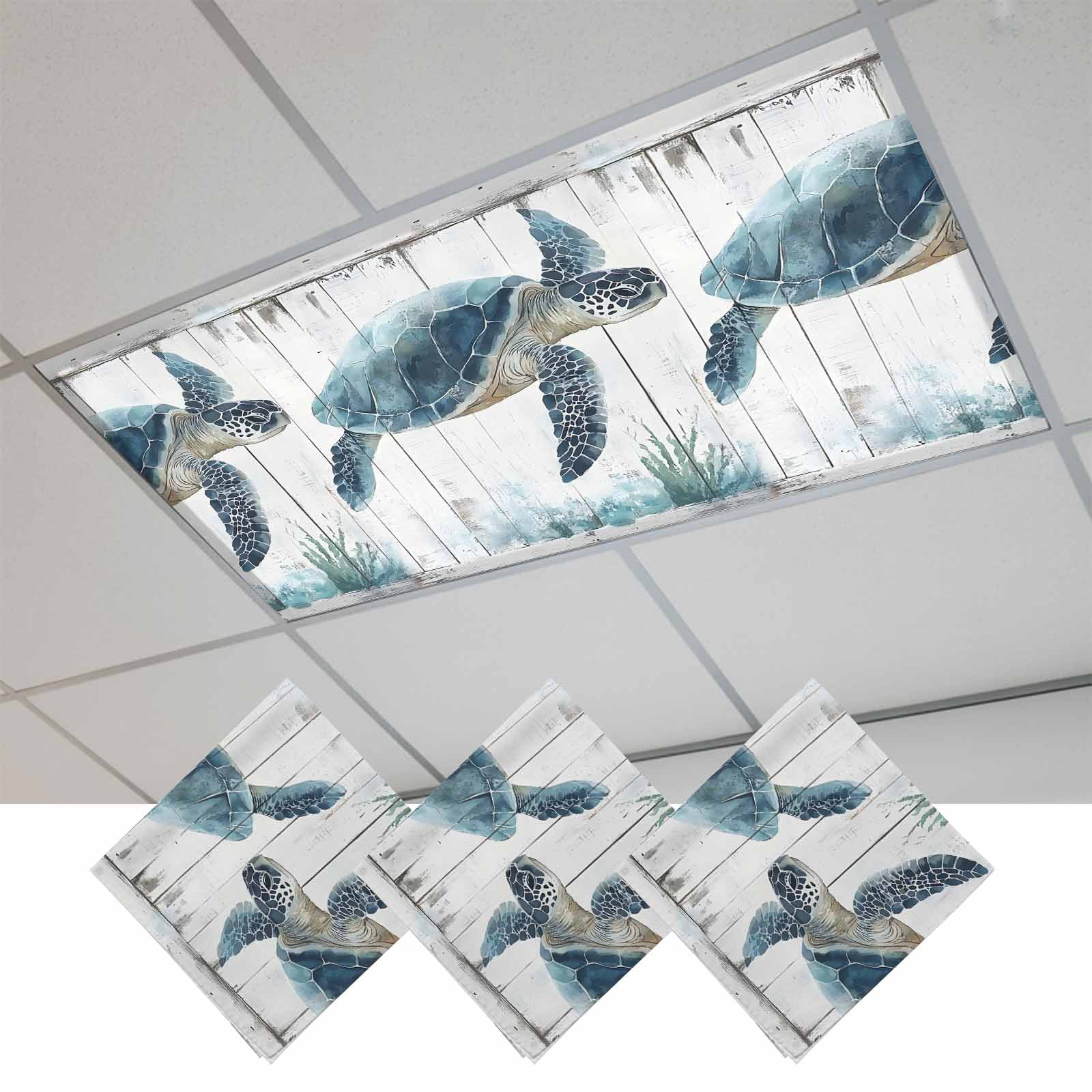 Sea Turtle Teal Blue Magnetic Fluorescent Light Covers for Ceiling ...