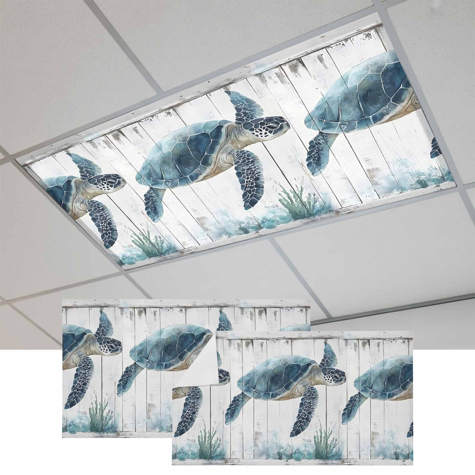 Sea Turtle Teal Blue Magnetic Fluorescent Light Covers for Ceiling ...