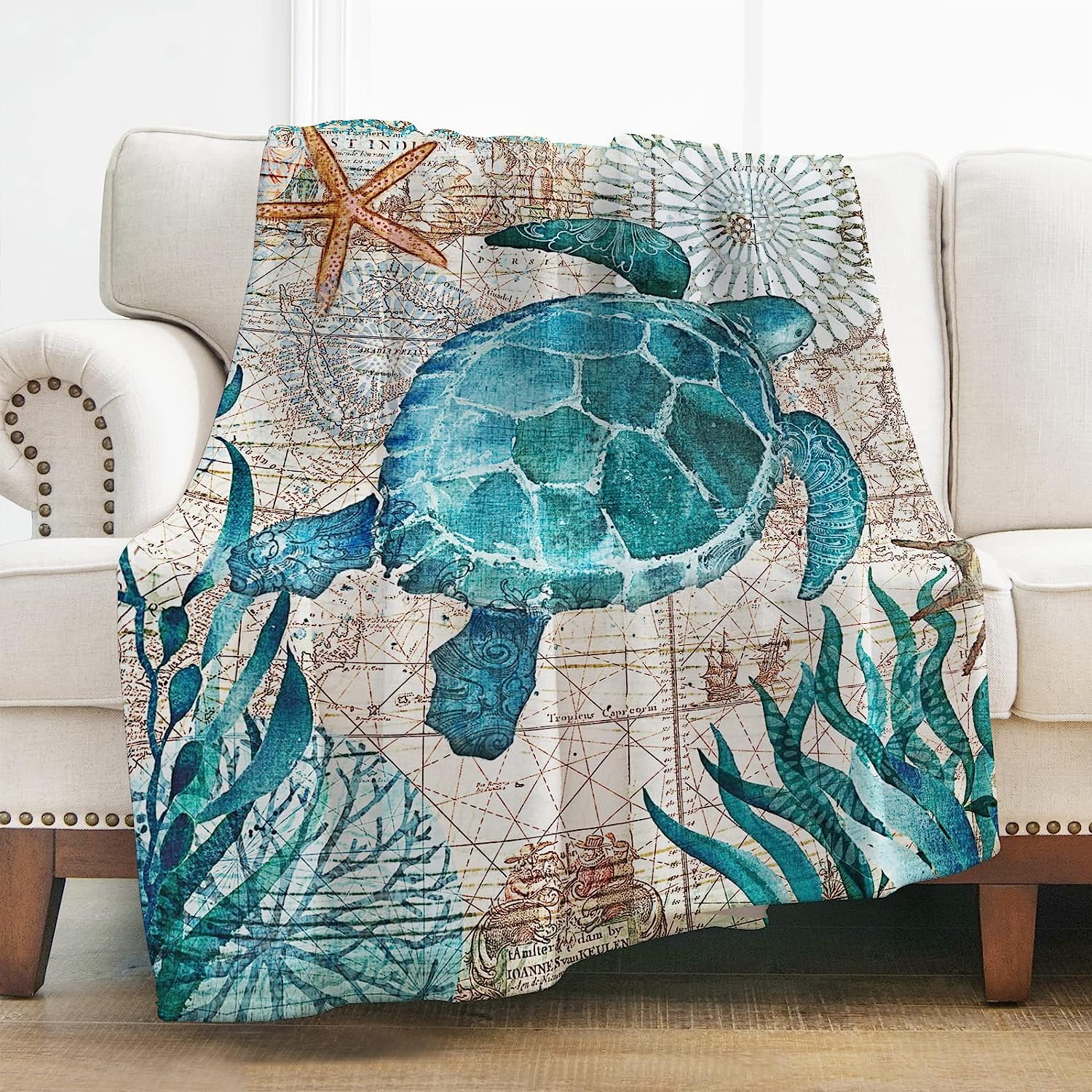 Sea Turtle Throw Blanket Gifts for Women Girls Kids, Vintage Ocean ...