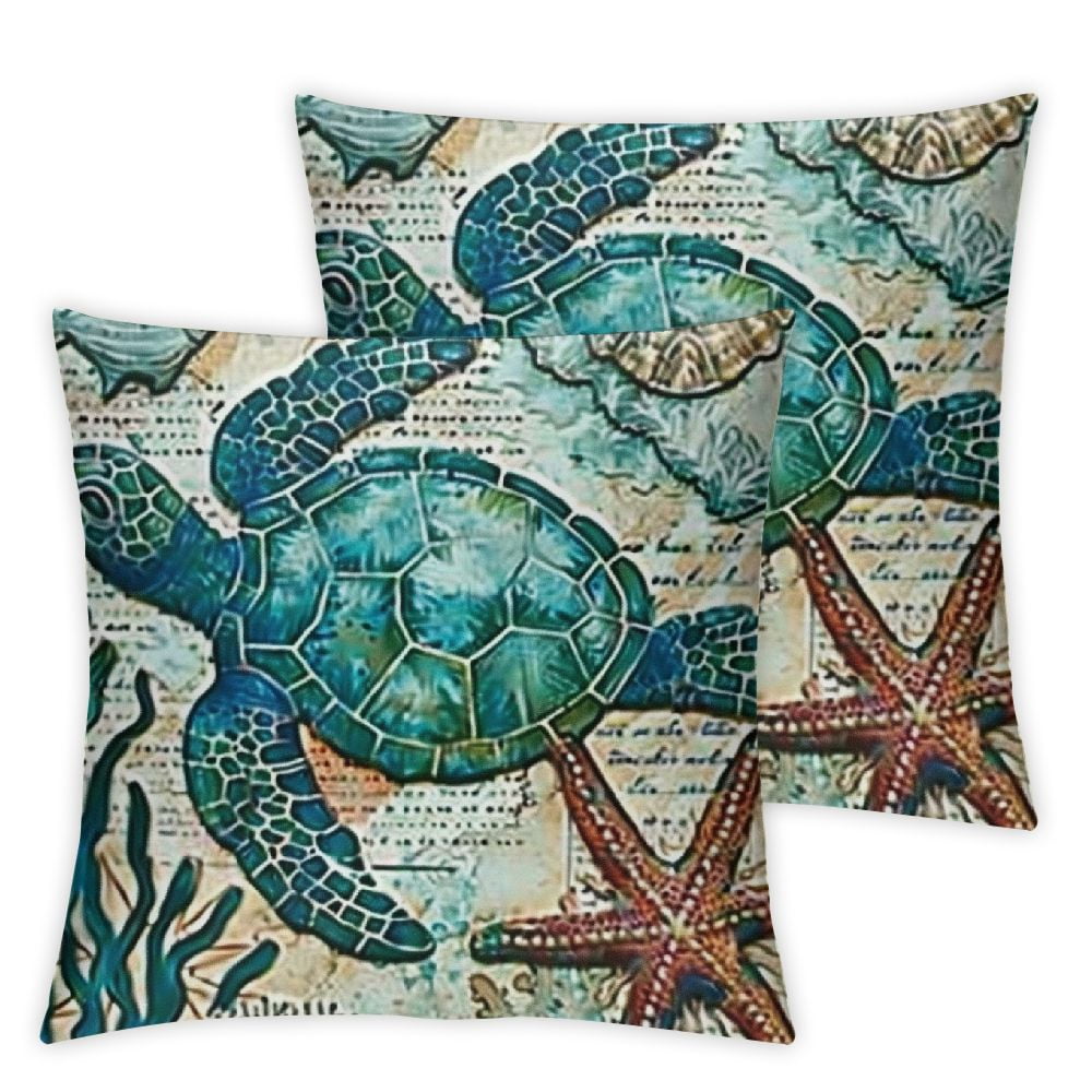 Sea Turtle Throw Pillow Case Mediterranean Style Sea Theme Decorative ...