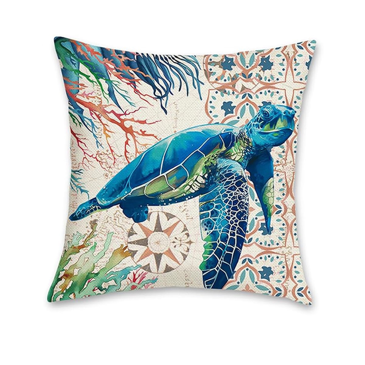 Sea Turtle Throw Pillow Covers 18 x 18 Inch Coastal Ocean Seahorse ...